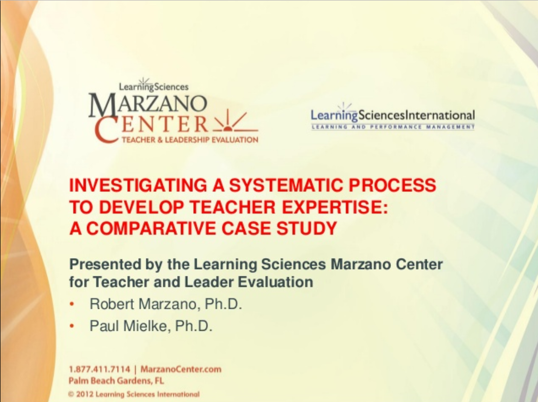 National webinar with Dr. Robert Marzano: “Investigating A Systematic ...